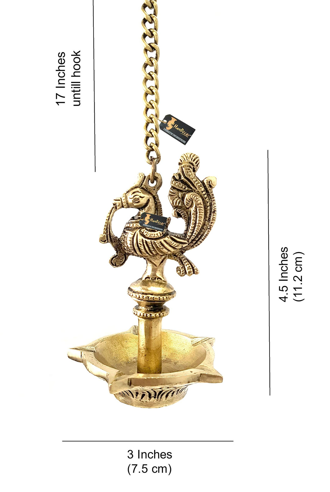 Handmade Ethnic Peacock Design 5 Oil Wick Brass Hanging Diya – Two ...